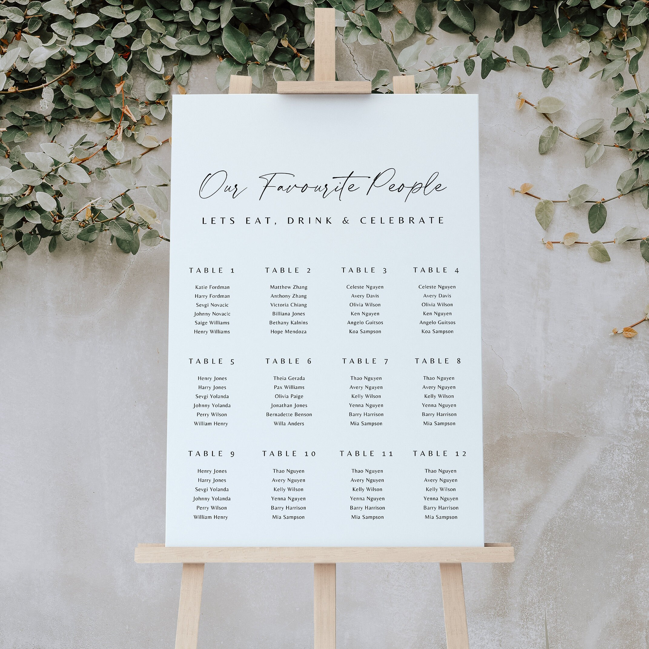 Modern Wedding Seating Chart Downloadable Seating Chart Editable ...