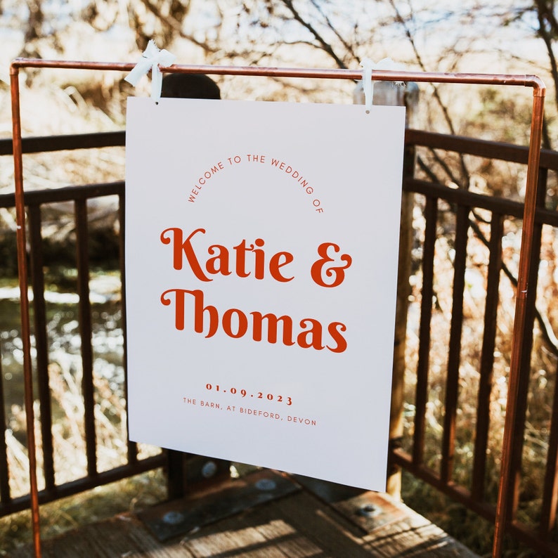 Funky Wedding Welcome Sign Template, Retro Pink and Red Reception ...