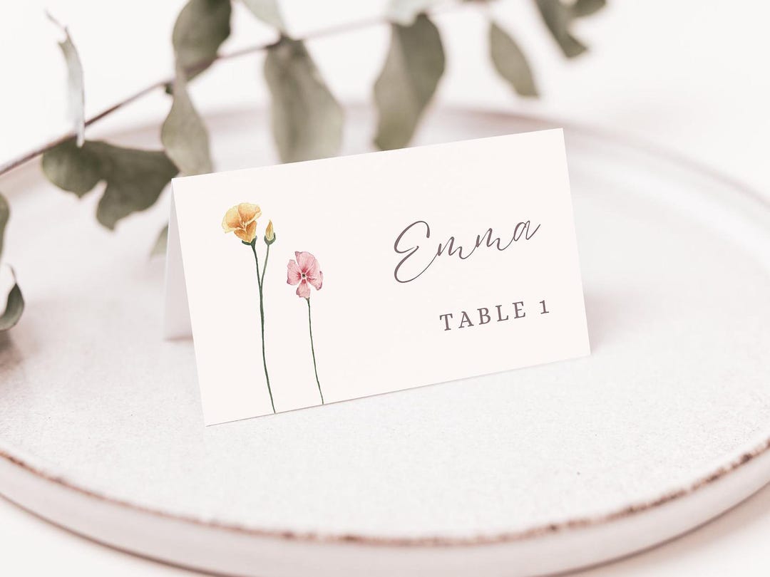 Spring Floral Place Cards Blush Floral Place Card Wedding Wild Flower ...