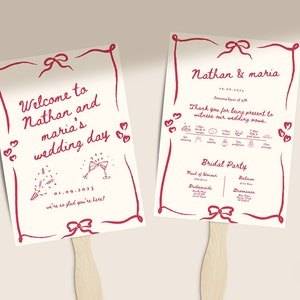 Hand Drawn Double Sided Wedding Program Wavy Border Wedding Program Fan ...