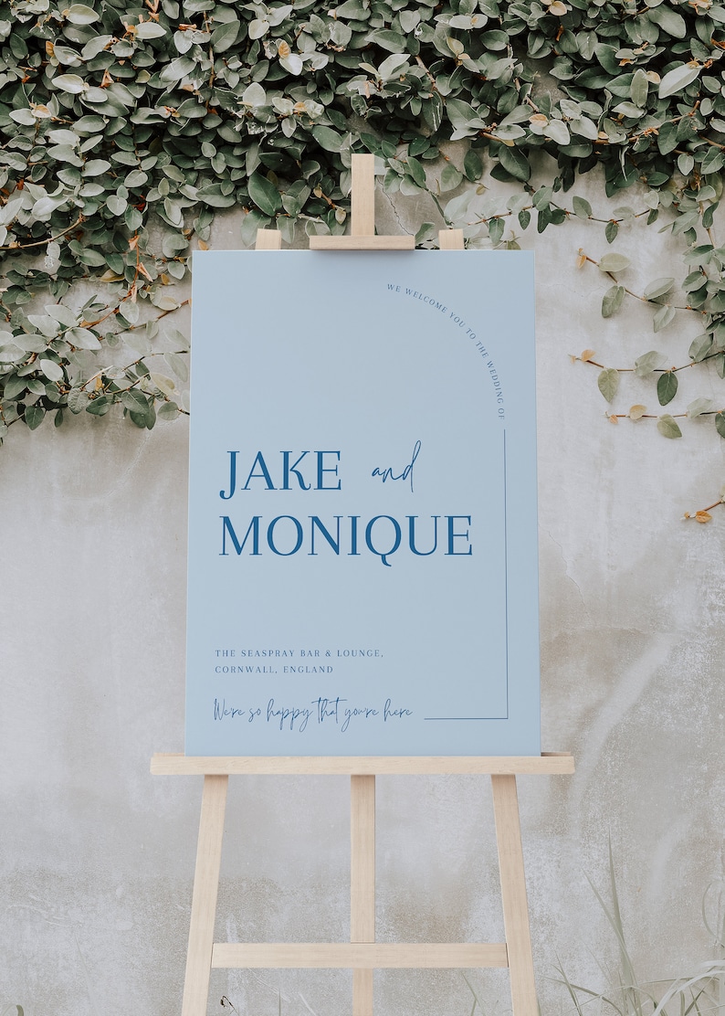 Dusty Blue Arch Wedding Welcome Sign Simple Modern Curved Reception ...