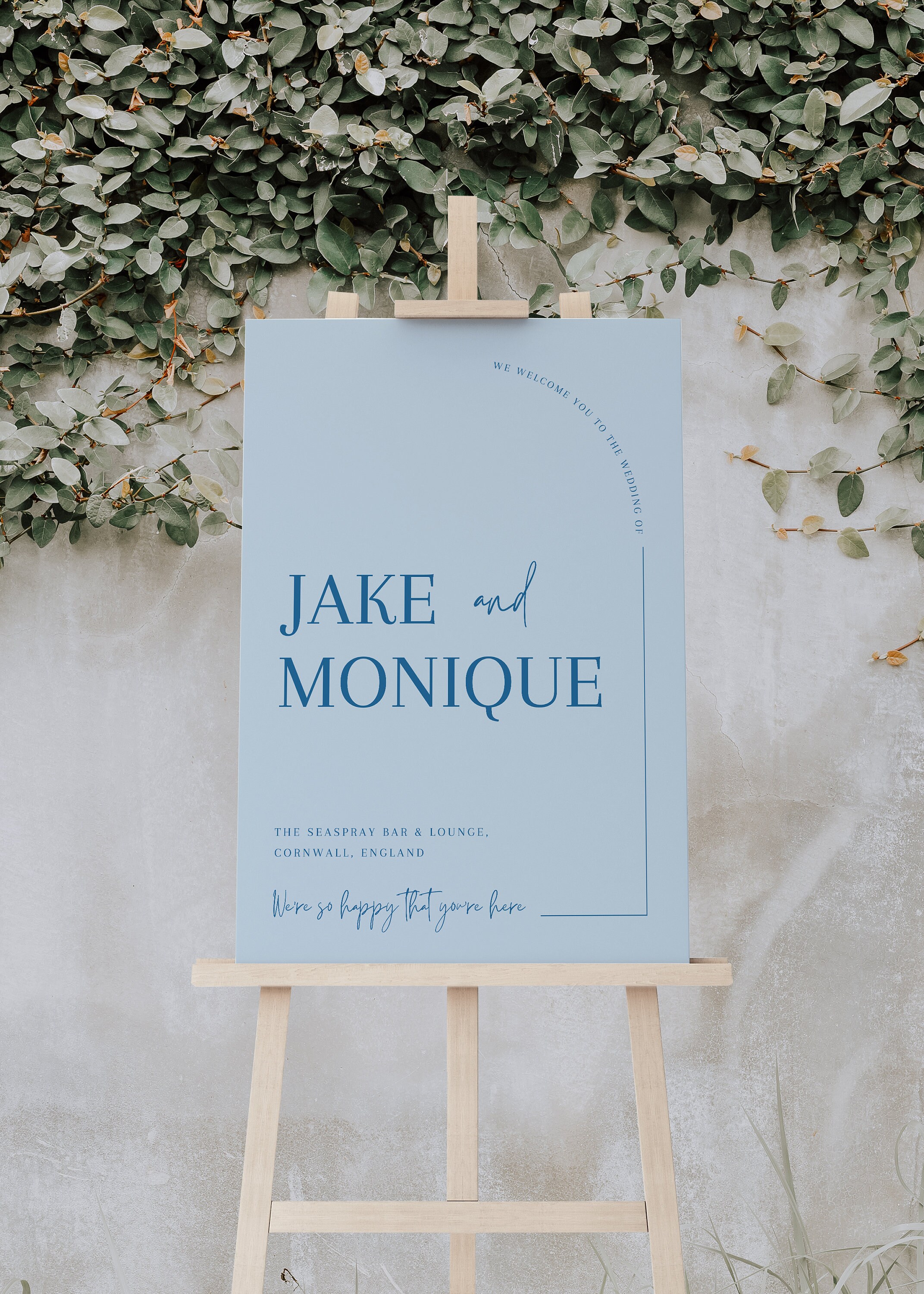 Dusty Blue Arch Wedding Welcome Sign Simple Modern Curved Reception ...