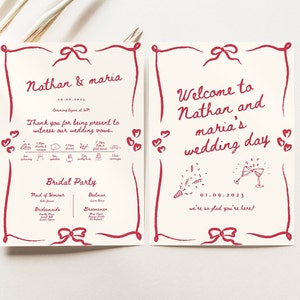 Hand Drawn Double Sided Wedding Program Wavy Border Wedding Program Fan ...