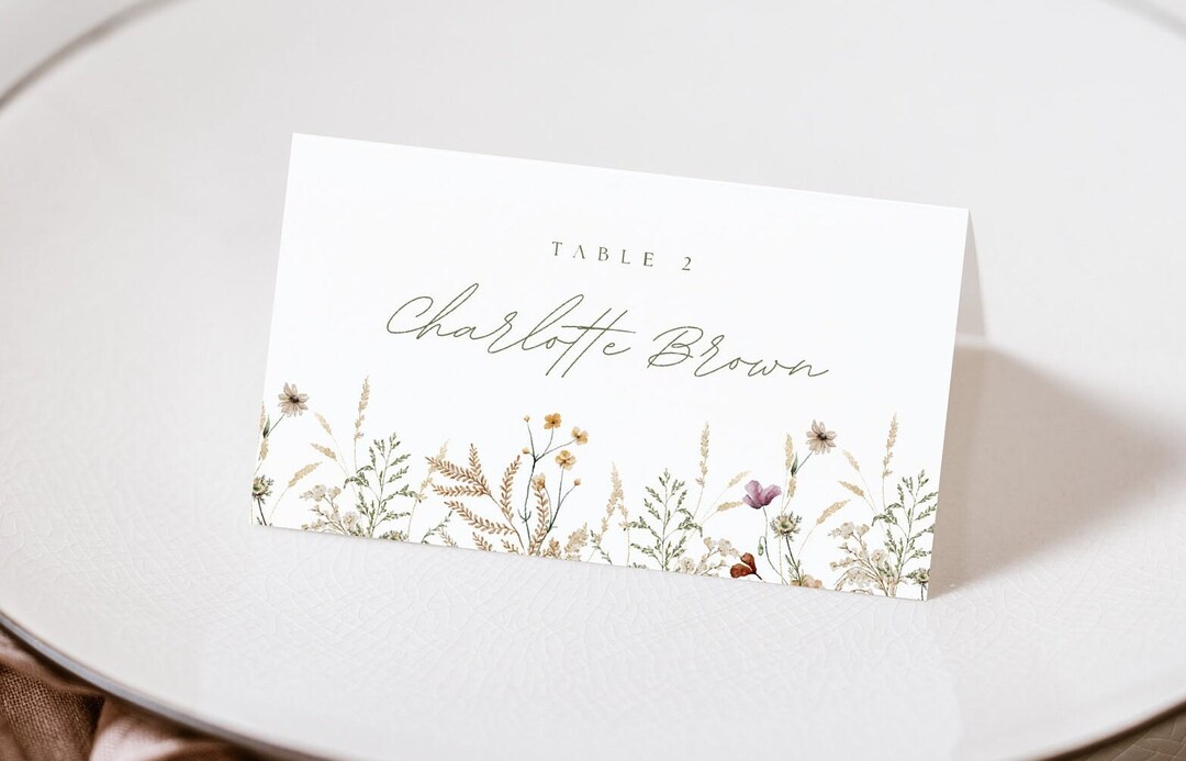 Wildflower Place Cards Wedding Wildflower Place Card Template ...