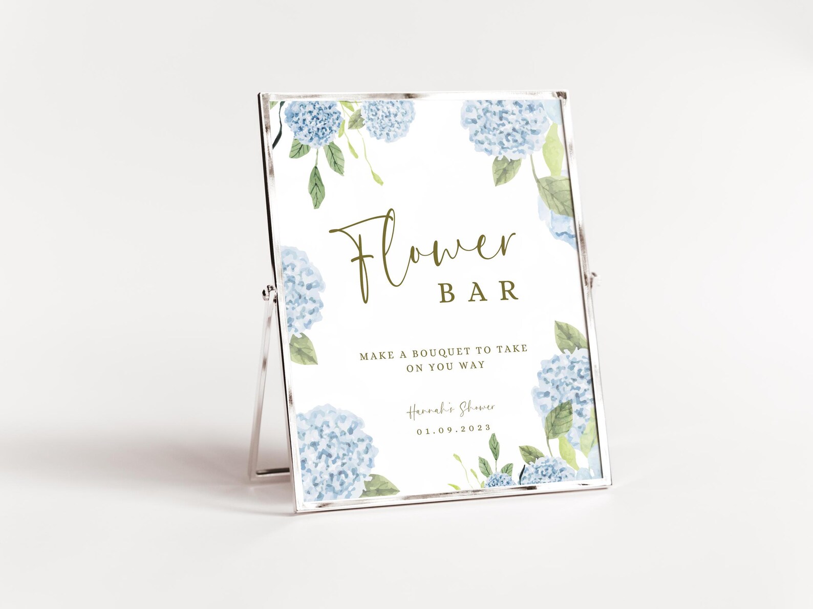 Blue Flower Bar Sign Template Hydrangea Baby Shower Bloom Bar Printable ...