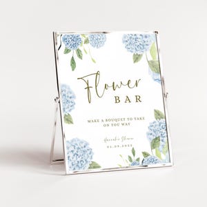 Blue Hydrangea Flower Bar Editable Sign Blue Hydrangea Bloom Bar Flower ...