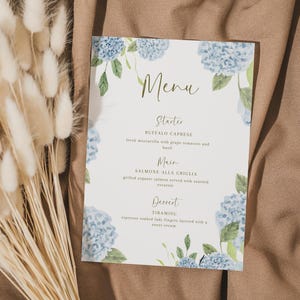 Blue Hydrangea Wedding Menu Template Floral Menu Digital Download Canva ...