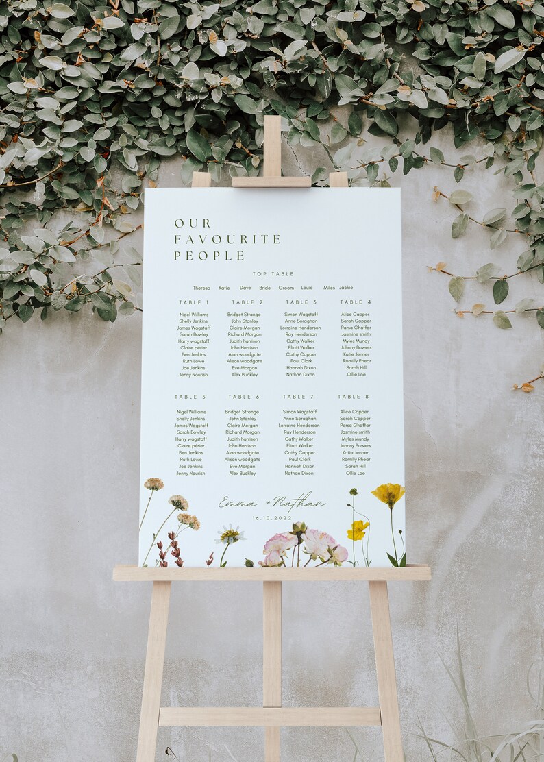 Wildflower Seating Chart Wedding Sign Wild Flower Table Plan - Etsy