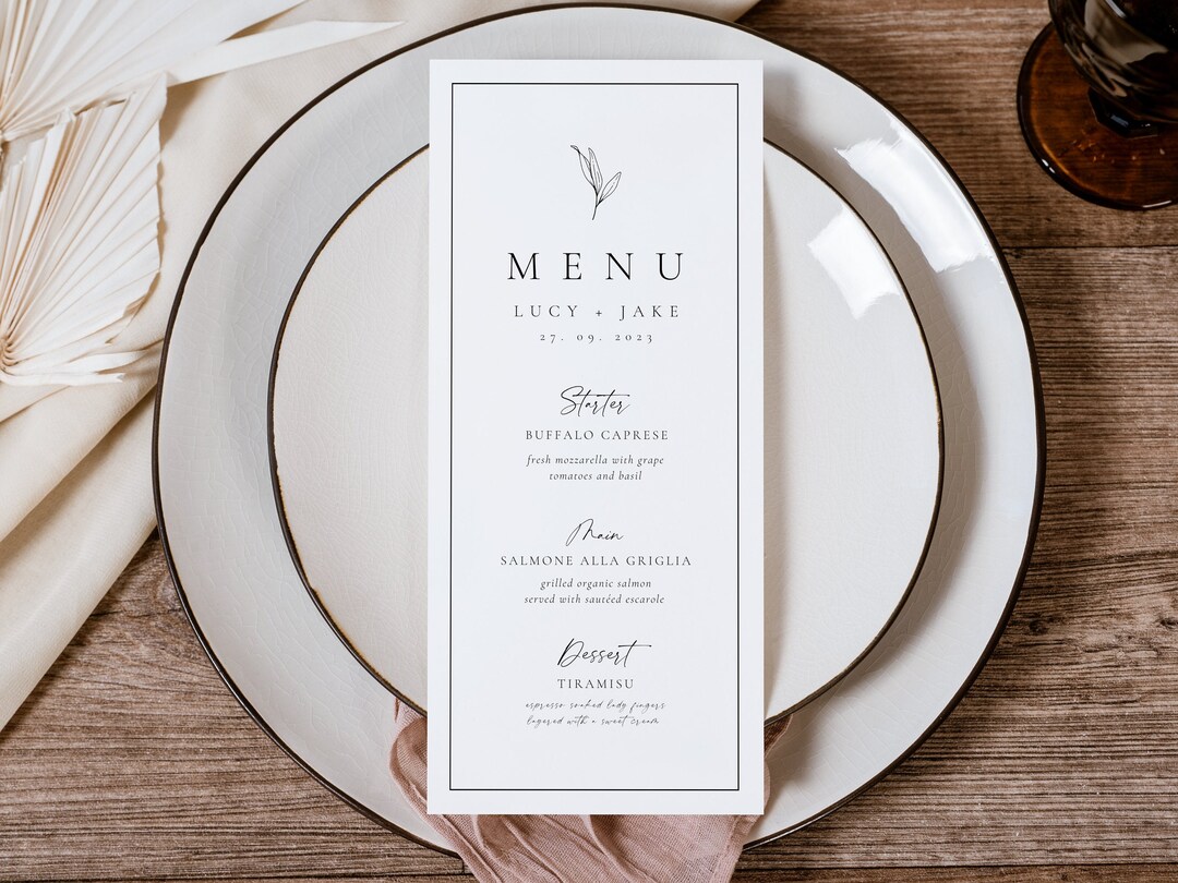 Minimalistic Wedding Menu Modern Wedding Menu Template Editable Simple ...