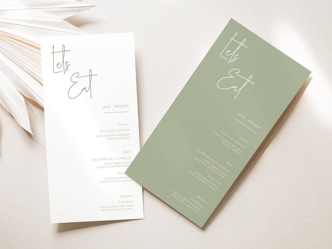 Sage Green Menu Card Modern Boho Green Menu Template Sage Green Wedding ...