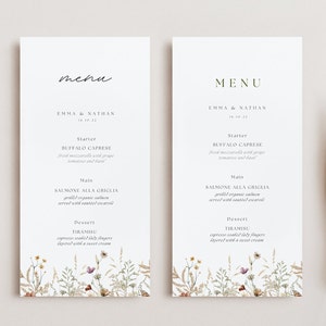Wildflower Menu Wedding Reception Menu Template Floral Wedding Menu Pressed Flower Menu ...