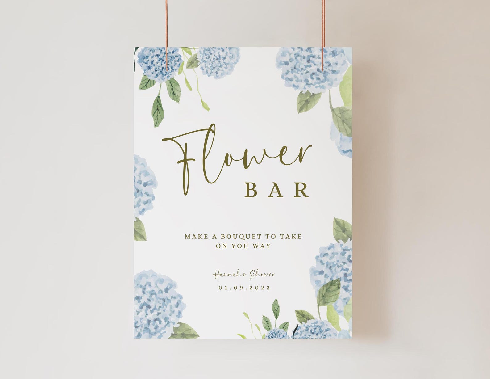 Blue Flower Bar Sign Template Hydrangea Baby Shower Bloom Bar Printable ...