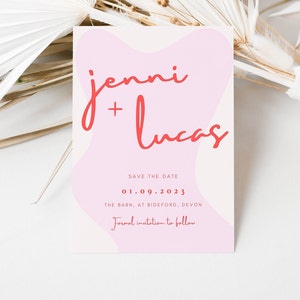 Pink Retro Save the Date Template Funky Save Our Date Red and Pink ...