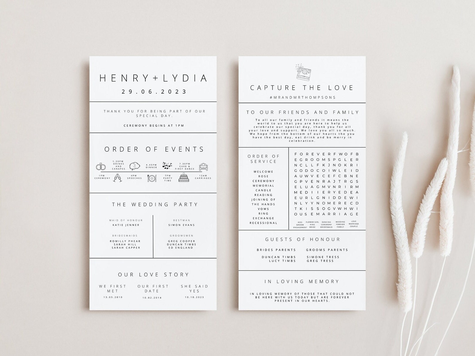 Minimalist Infographic Wedding Program Template Unique Wedding - Etsy