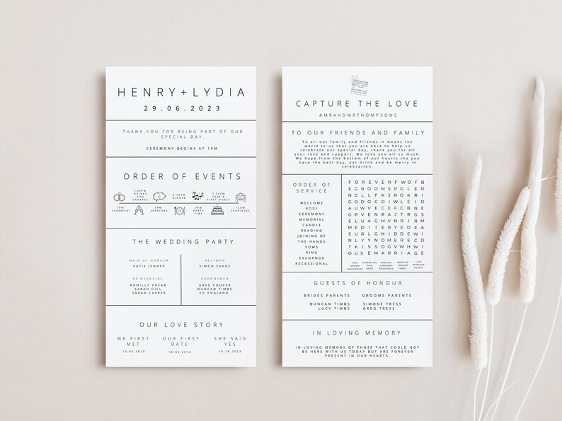 Minimalist Infographic Wedding Program Template Unique Wedding - Etsy
