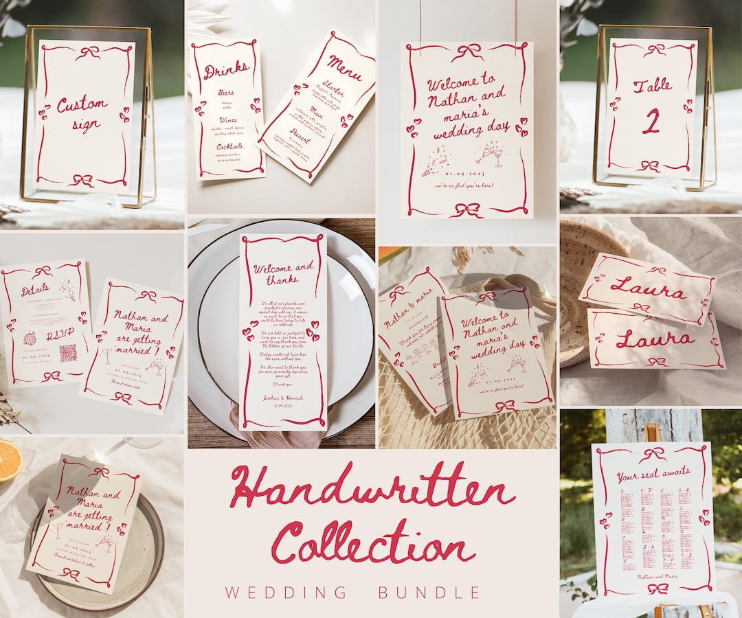 Hand Drawn Wedding Signage Bundle Whimsical Wedding Invitation Bundle ...