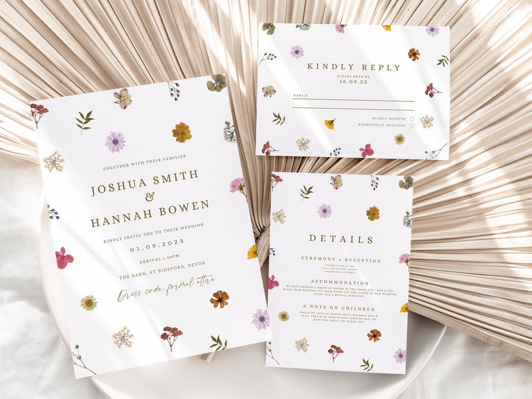 Wildflower Wedding Invitation Template Boho Wildflower Invitation ...