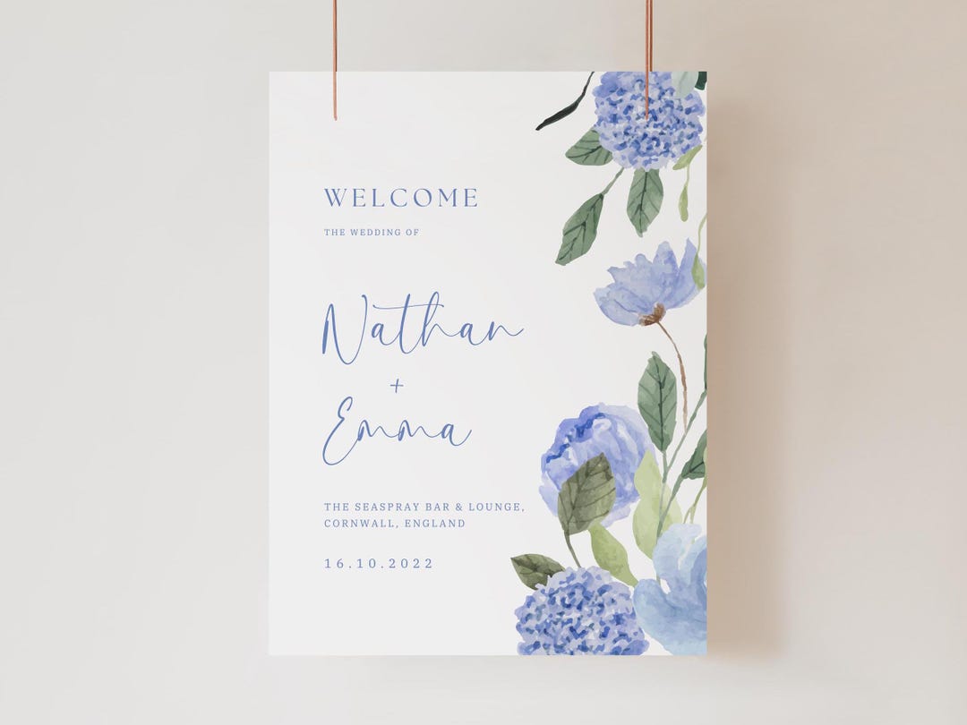 Blue Hydrangea Welcome to Wedding Sign Template Wedding Welcome Sign ...
