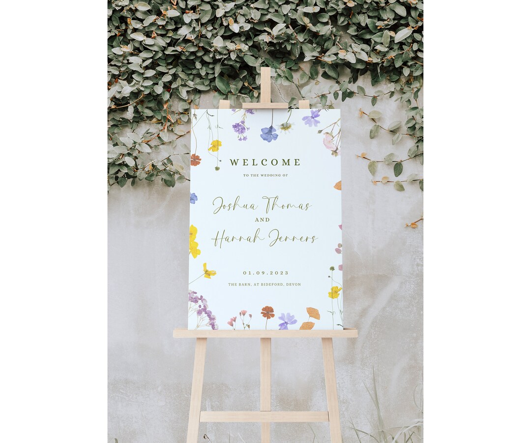 Colourful Floral Welcome Sign Wedding Welcome Sign Template Wildflower ...
