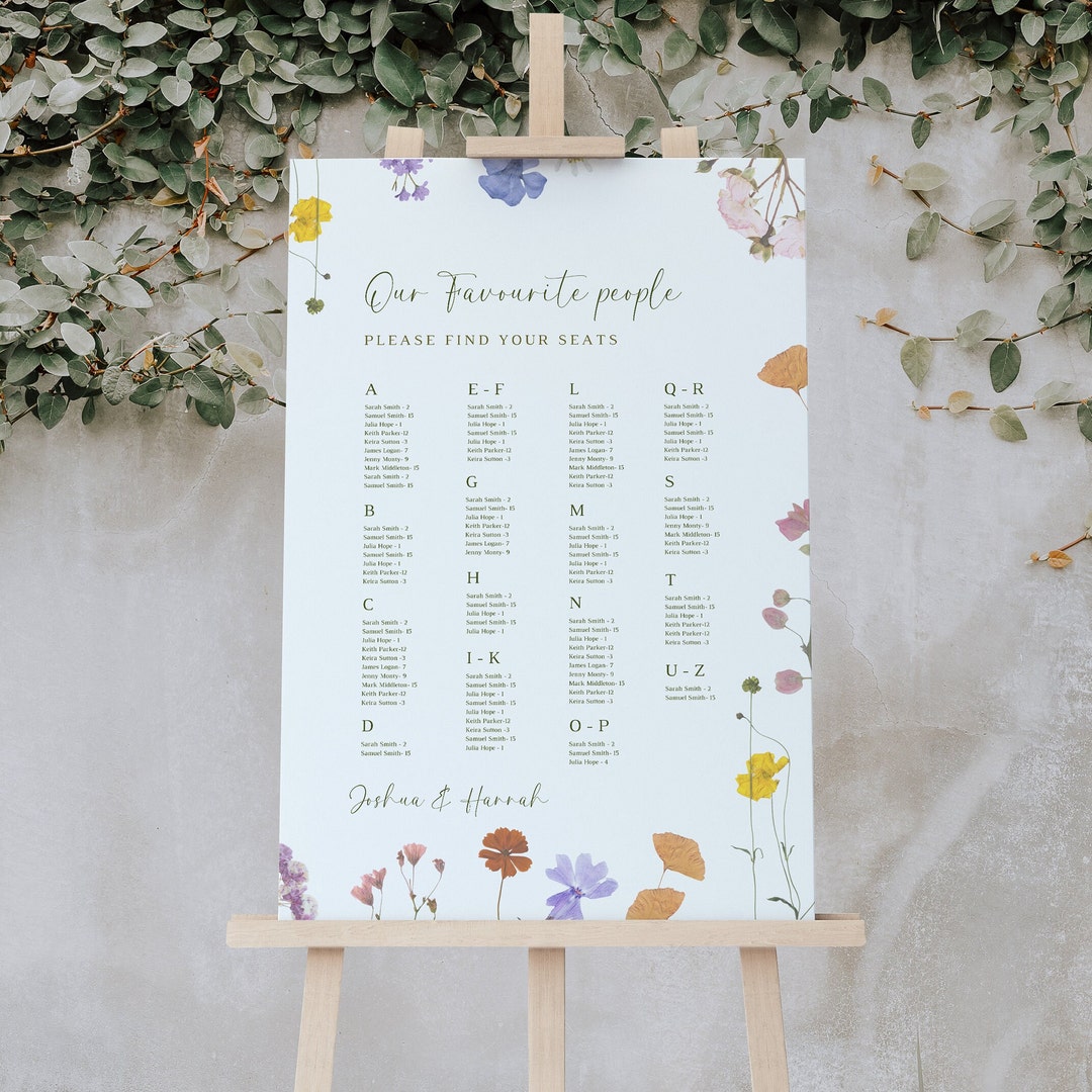 Wildflower Seating Plan Colourful Floral Seating Chart Wedding Template ...