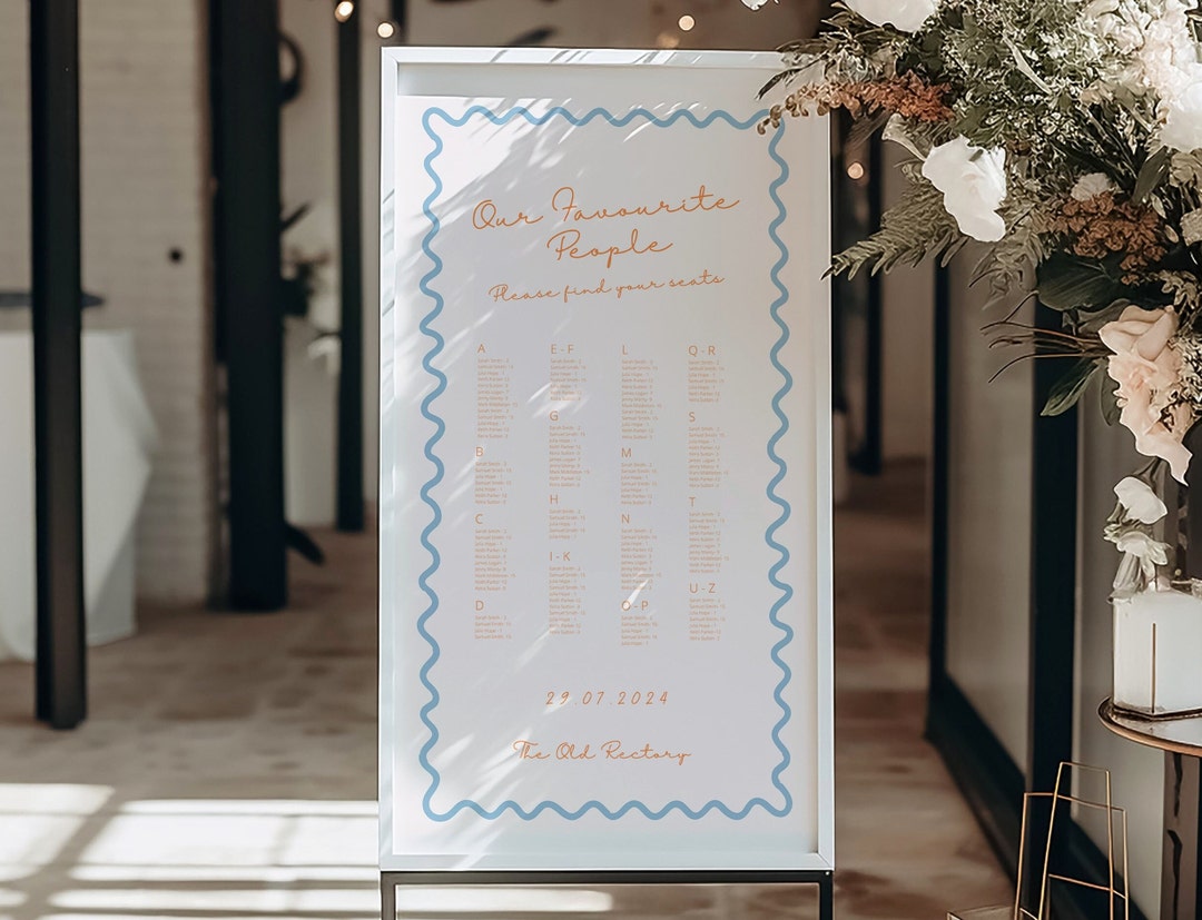 Wavy Wedding Seating Chart Doodle Border Seating Sign Wiggly Wedding ...