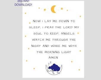 Bedtime Prayer Nursery Print 8x10 Baby Shower Gift Blue Children Room ...
