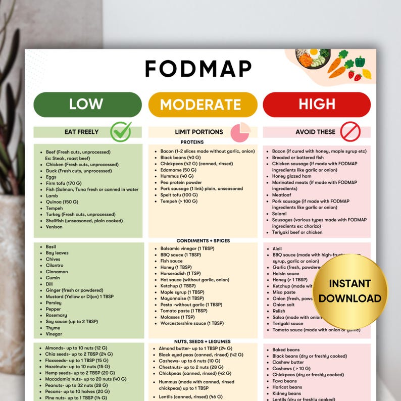 Low FODMAP Food Chart and IBS Grocery Guide, Printable Food List for ...