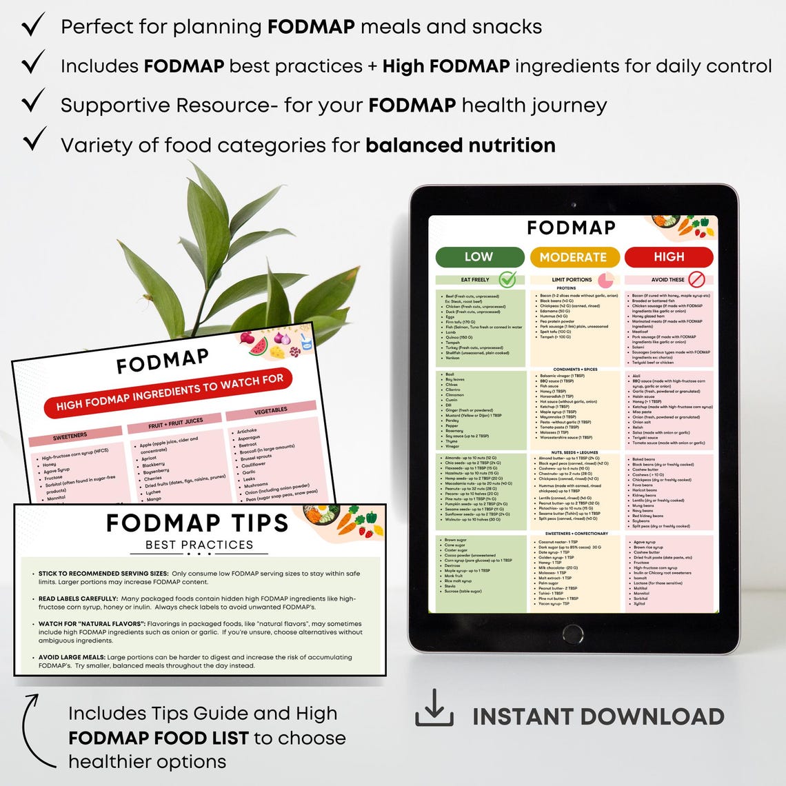 Low FODMAP Food Chart and IBS Grocery Guide, Printable Food List for ...