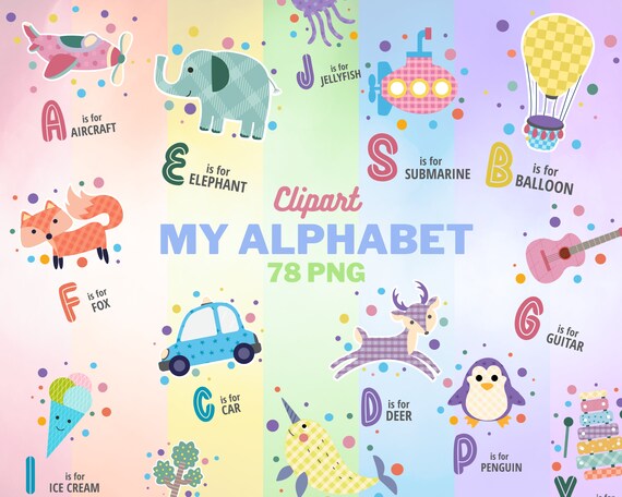 Alphabet Clipart 78 Pastel PNG Graphics Letters Name Clip | Etsy