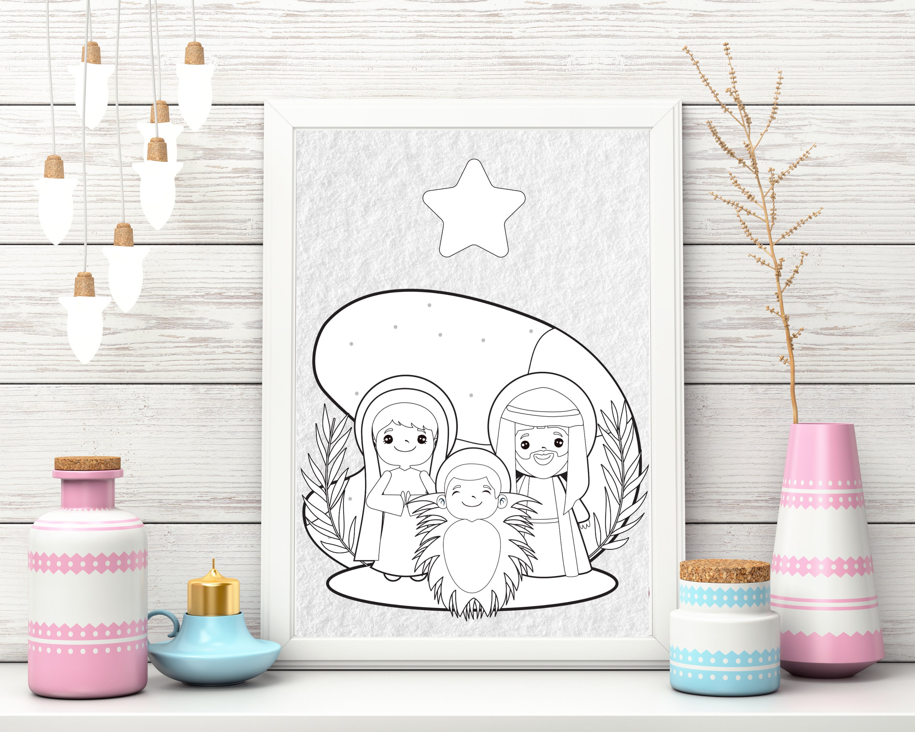 Nativity Scene, Nativity Line Art, Digital Stamps, Black and White ...