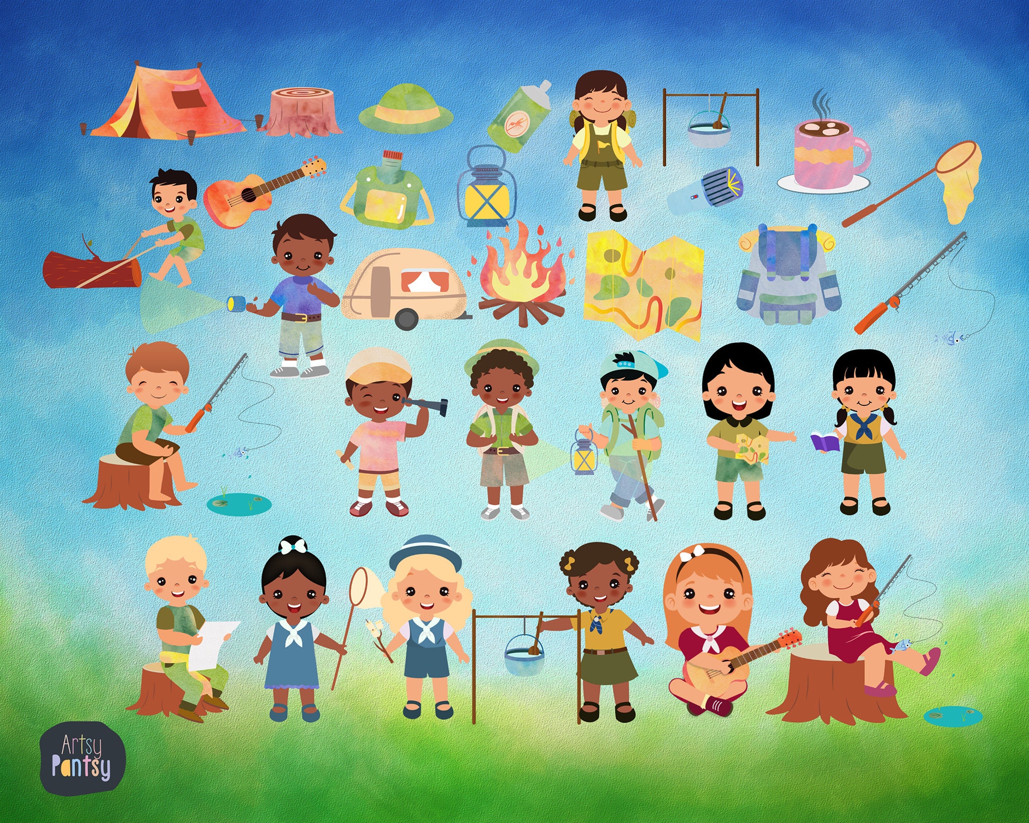 Kids Camping - Children's Educational Graphics. Children Clipart ...