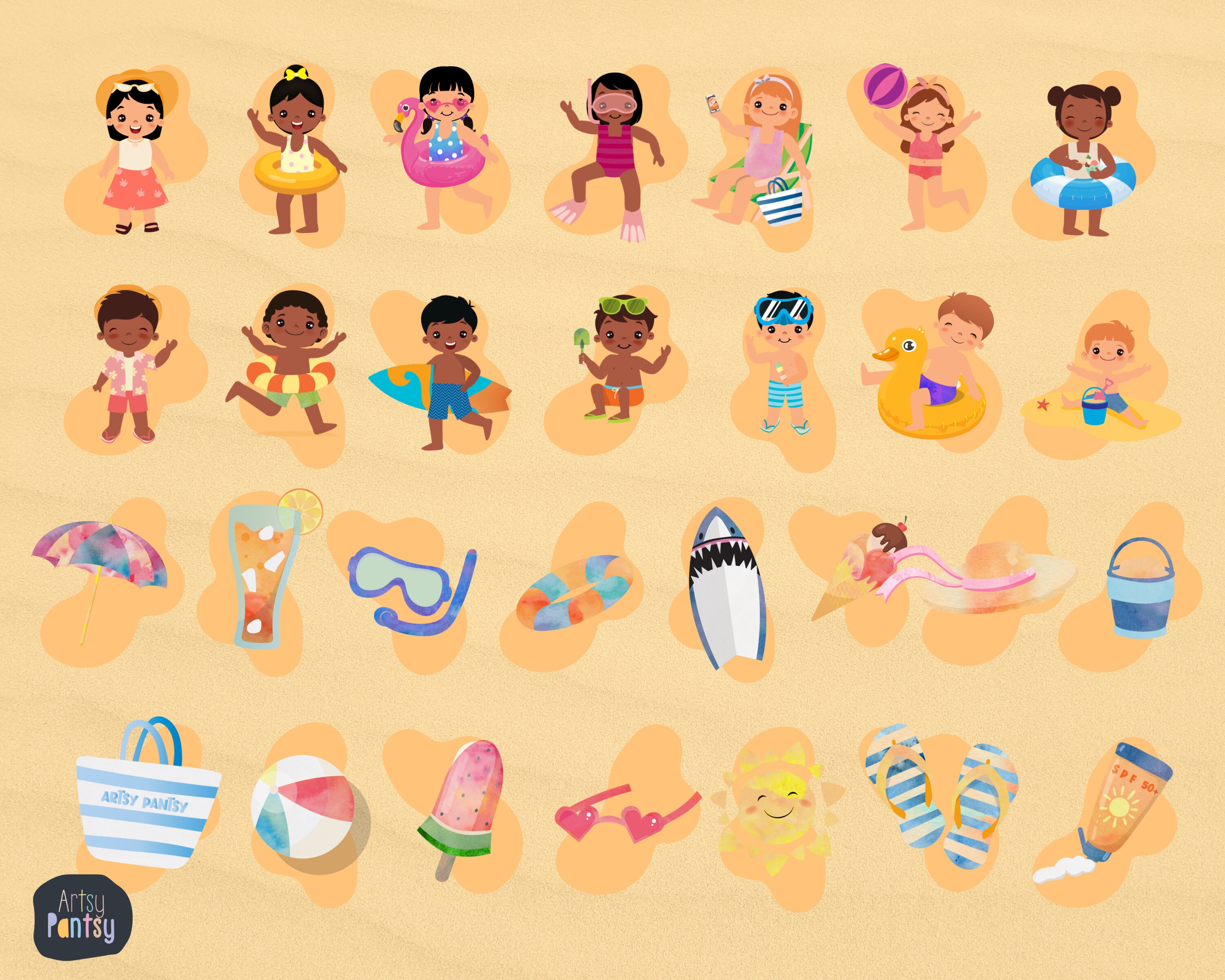 Cute Kids Summer Cliparts, Children's Educational Graphics. Children ...