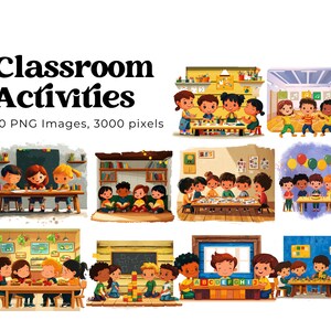 Classroom Activities Clipart, Kids Educational PNG Bundle (digital ...