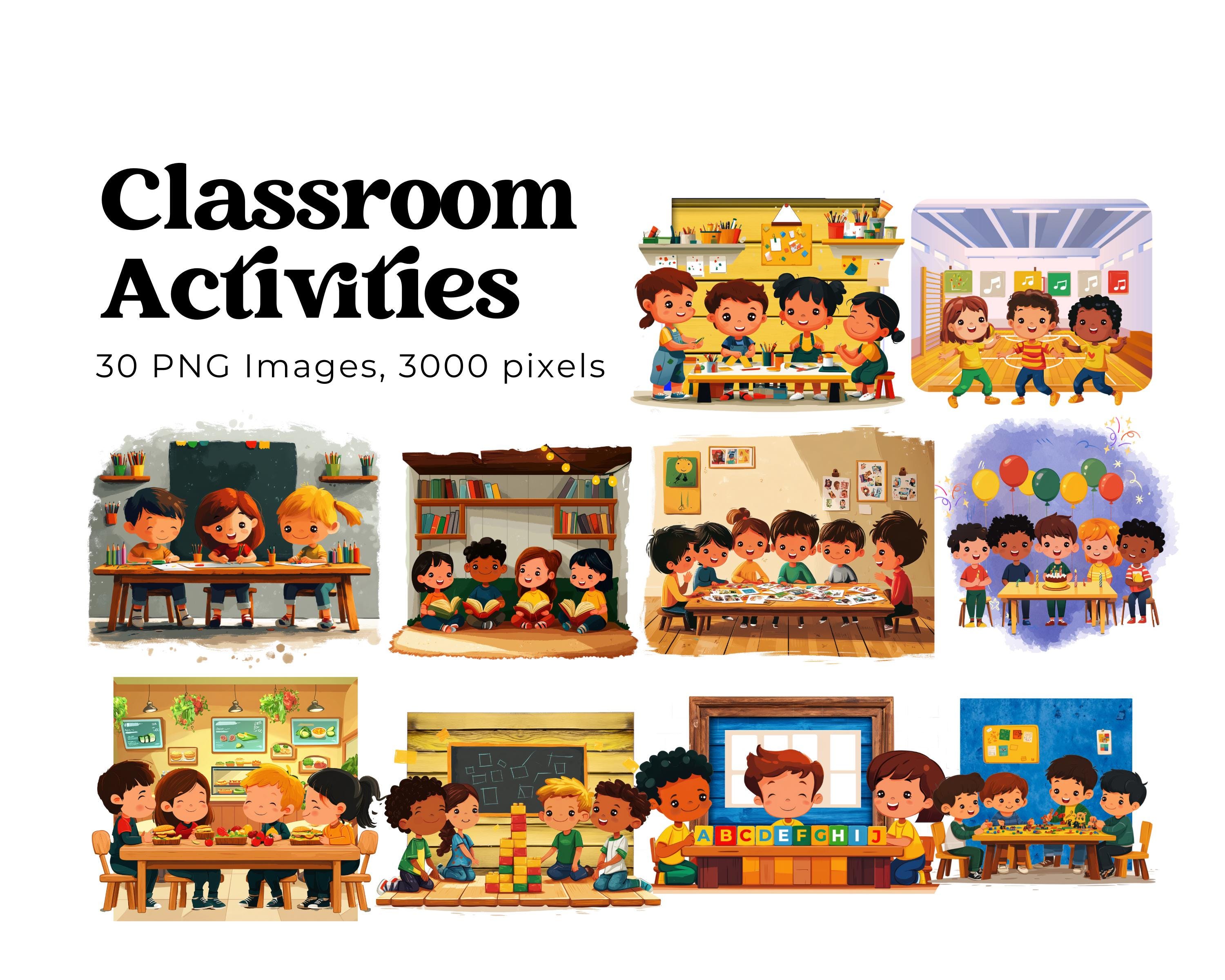 Classroom Activities Clipart, Kids Educational PNG Bundle (digital ...