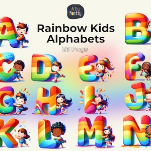 Watercolor Alphabet PNG Clipart, Rainbow Educational Letters for Kids ...