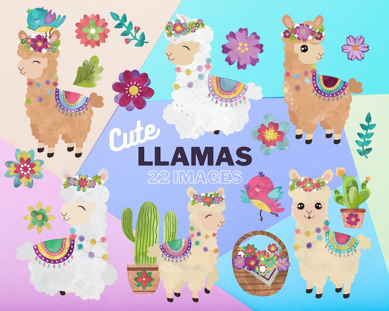 Colorful Llamas - Decorated Llama - Clipart - Alpaca Clip Art - Digital ...