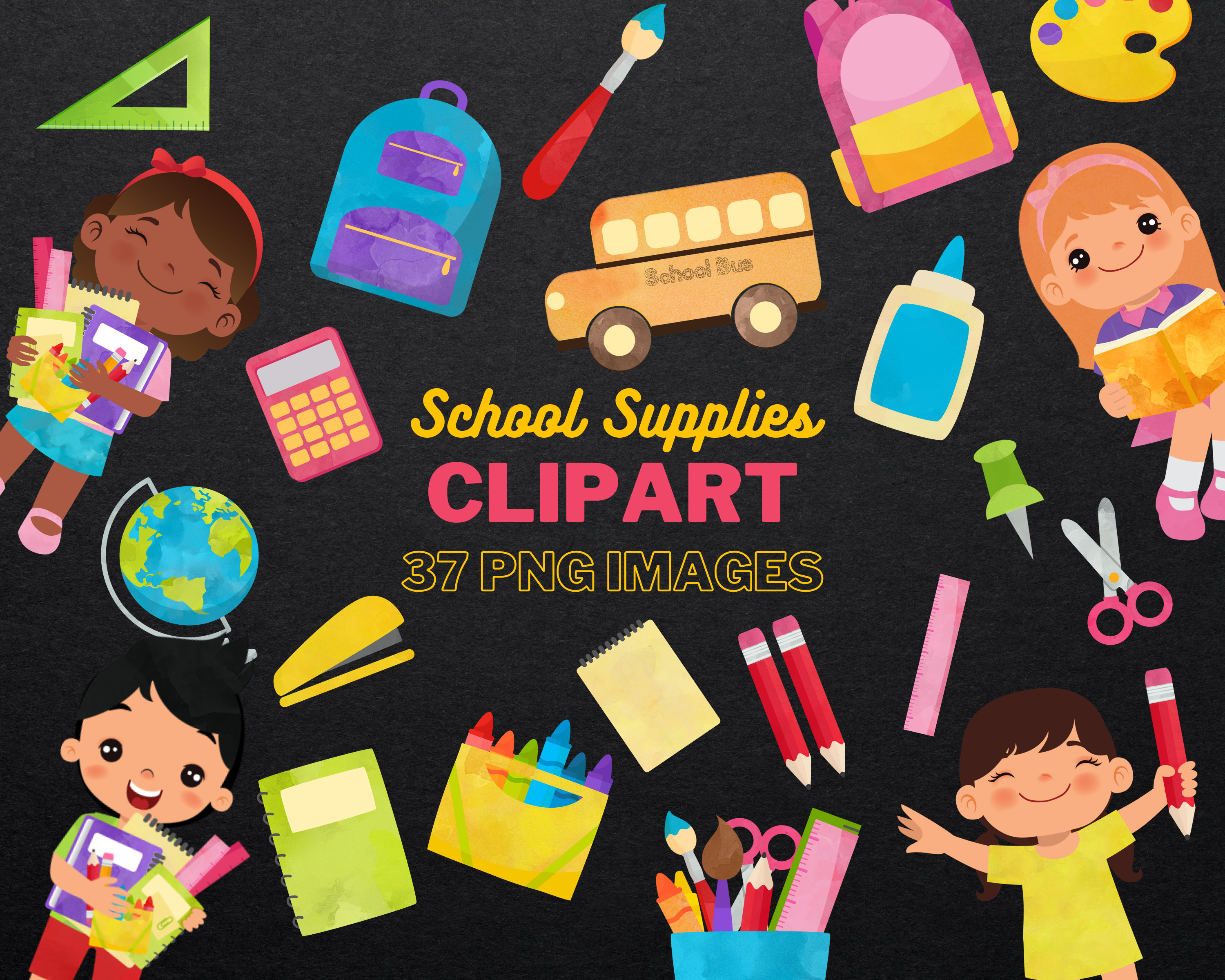 School Clipart Set School Supplies Clipart Set PNG Files, 45% OFF