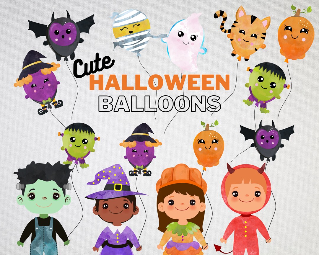 Halloween Balloons Clipart. Digital Halloween Balloon Clipart. Spooky ...