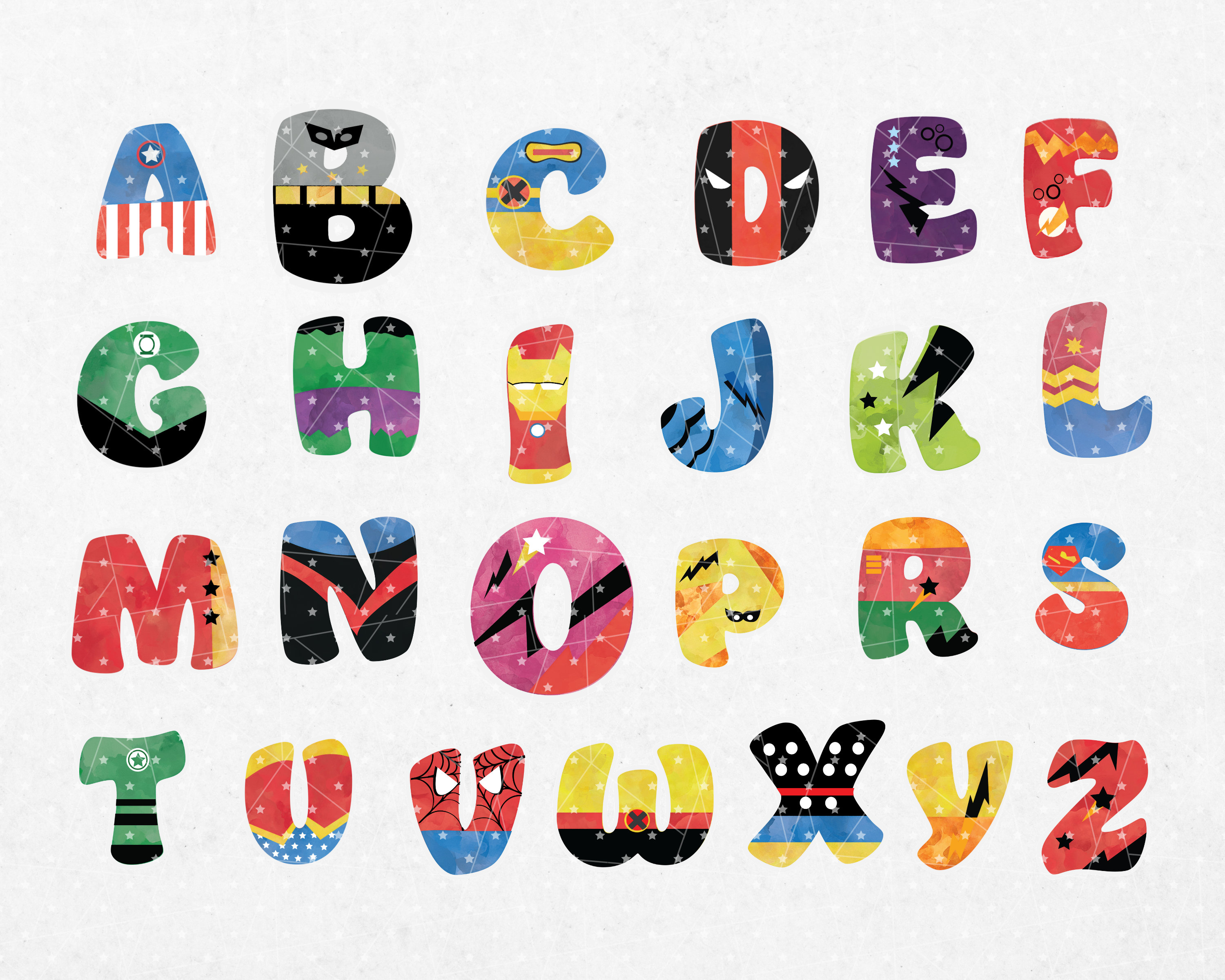 Superhero Alphabet Clipart: Watercolor Letters (digital Download) - Etsy