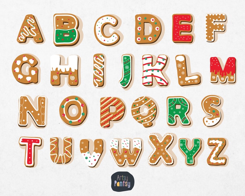 Cookie Alphabet Clipart 36 PNG Cookie Graphics Letters Name - Etsy