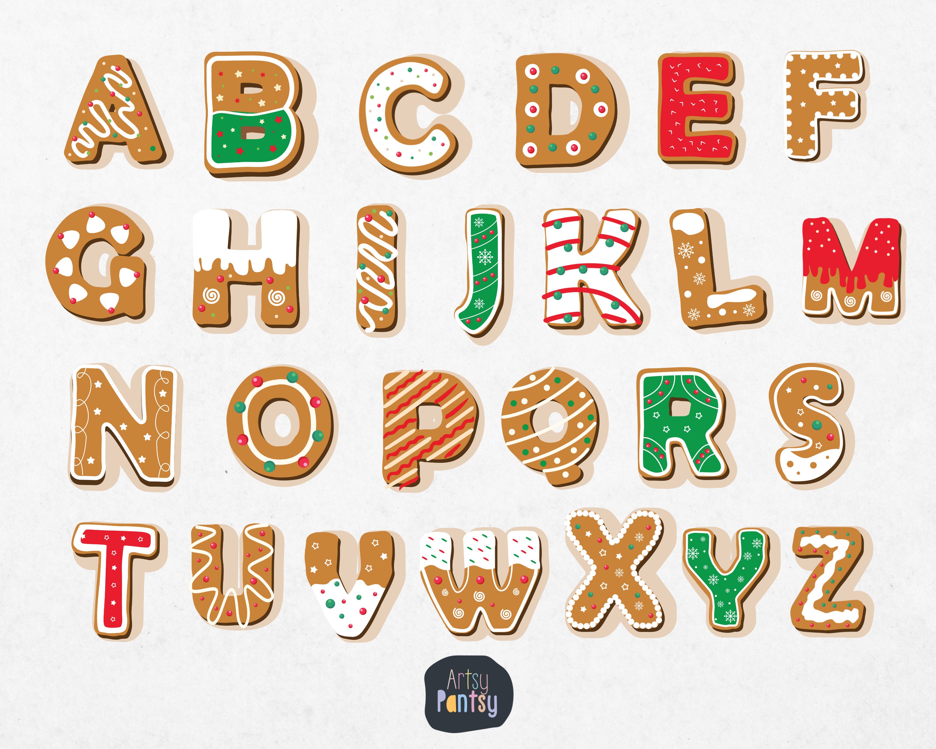 Cookie Alphabet Clipart 36 PNG Cookie Graphics Letters Name - Etsy