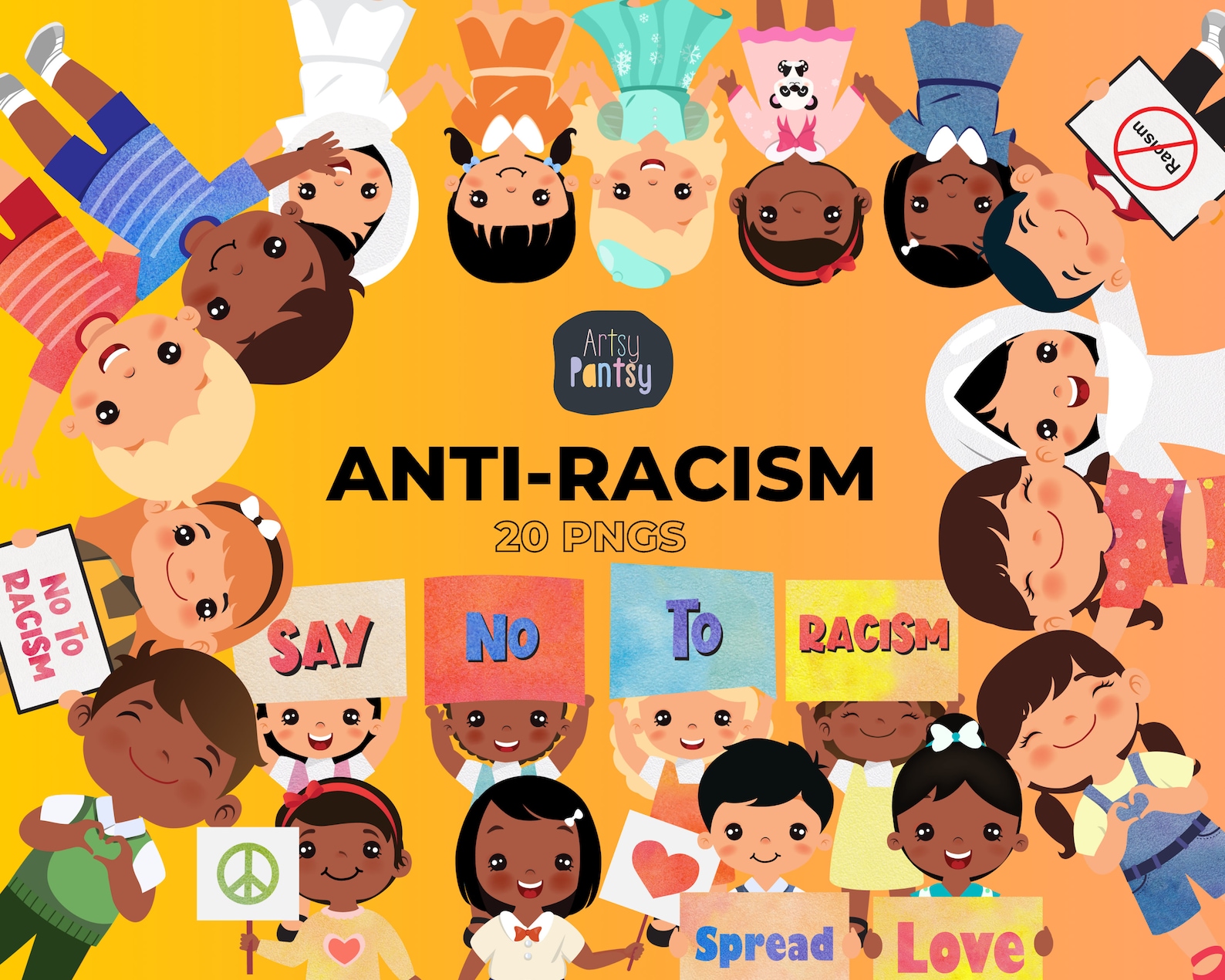 Anti-racism Kids Clipart: Diverse Children Illustrations (PNG, Instant ...