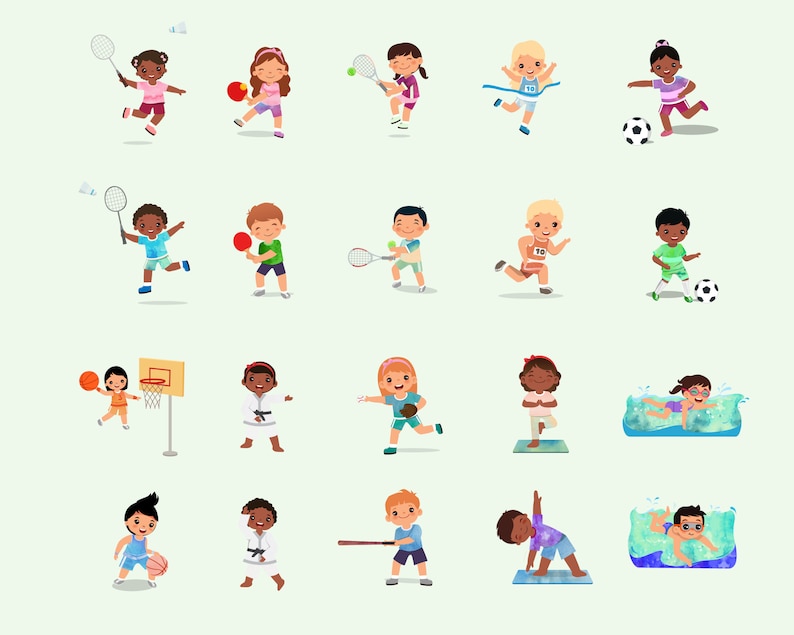 Kids Sports Clipart Bundle: Watercolor Children Playing (PNG Files) - Etsy