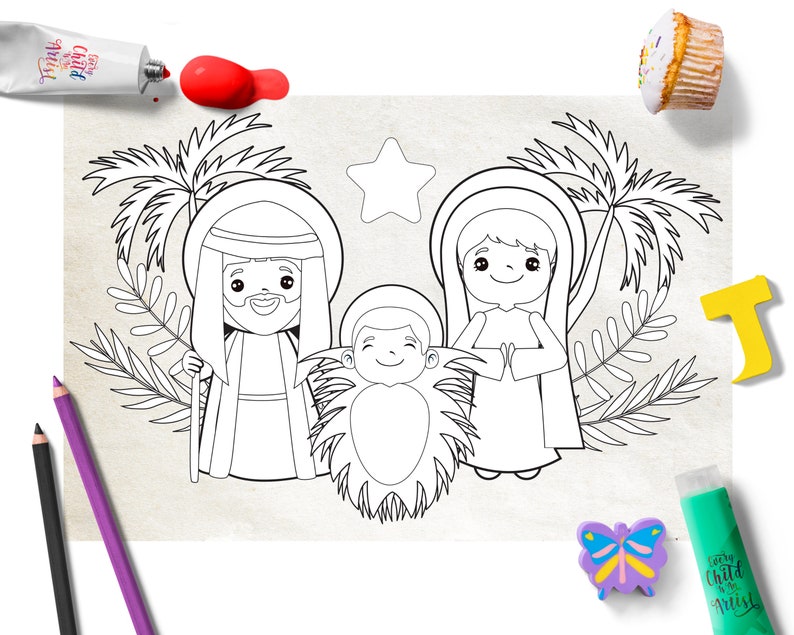 Nativity Scene, Nativity Line Art, Digital Stamps, Black and White ...