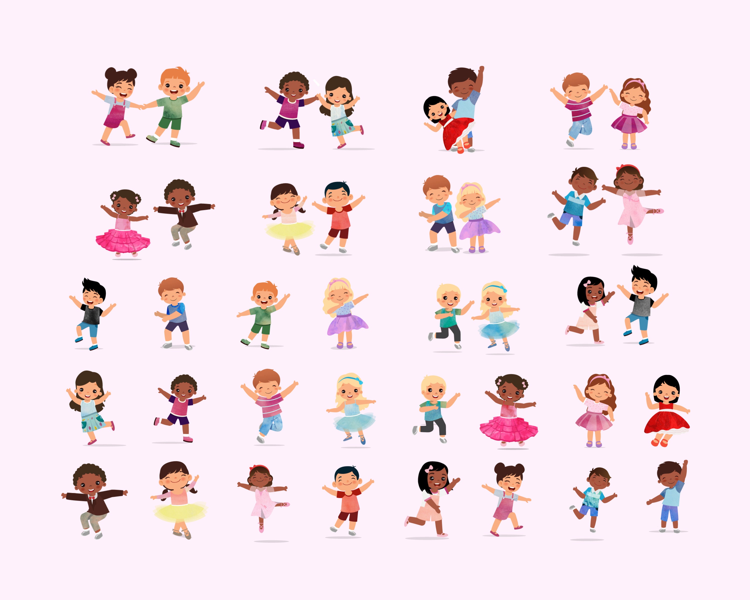 Kids Dancing Clipart, Watercolor, Children Clipart, Dancing Clip Art, Kids Clipart, Cute ...