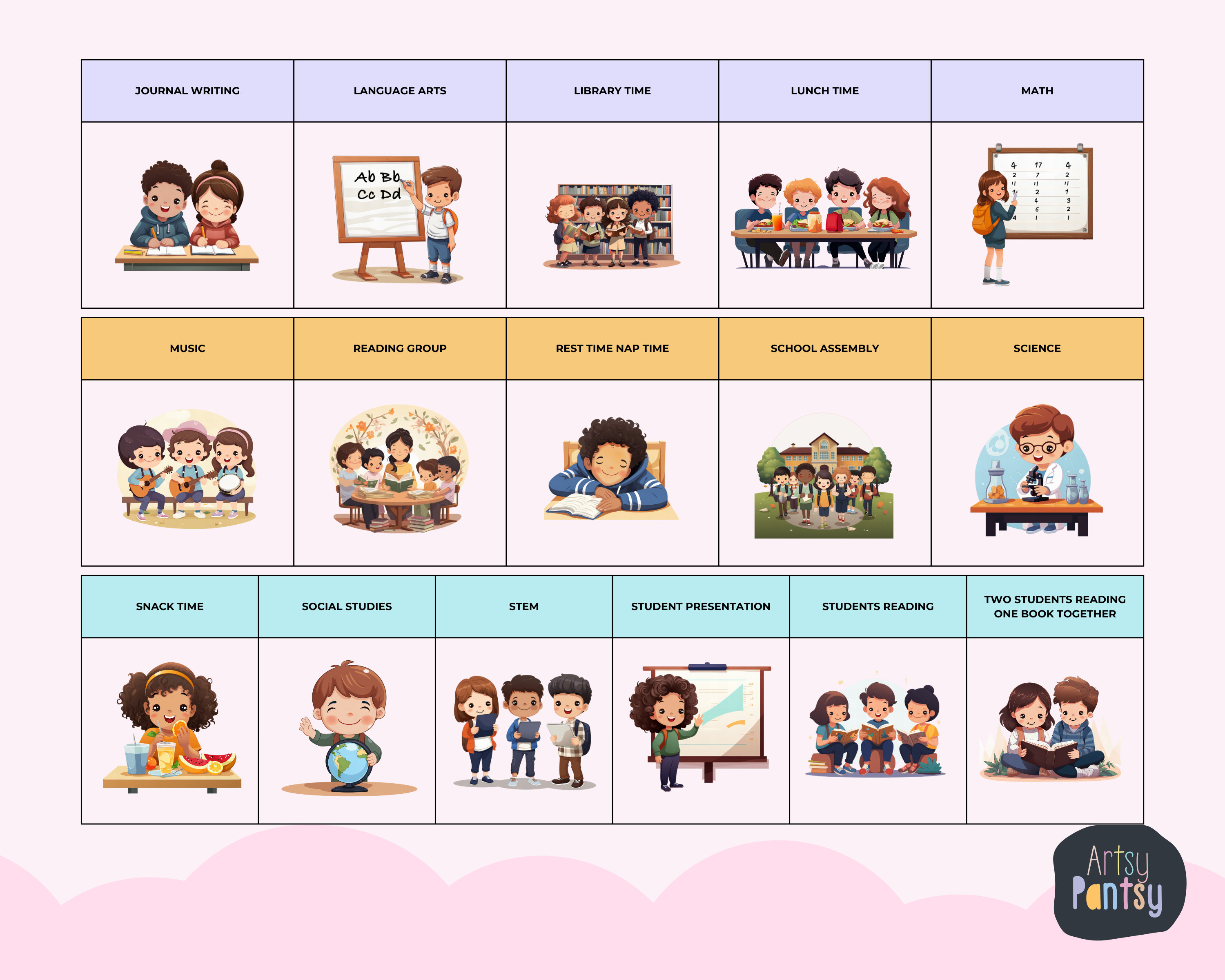 Kids Classroom Schedule Clipart: School Subjects PNG Images (31 Files ...