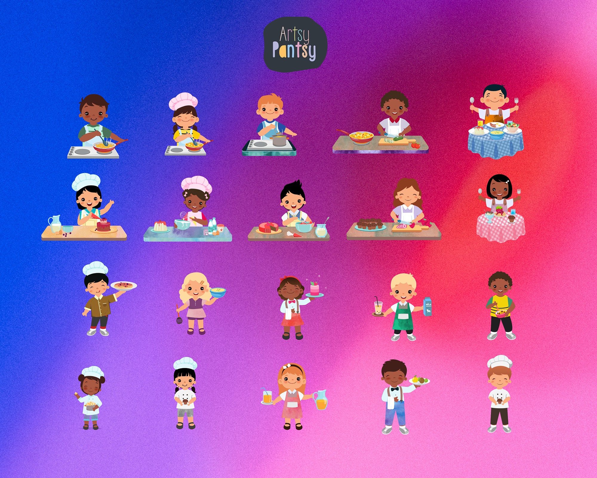Kids Cooking Clipart: Diverse Chef PNG Images (21 Images) - Etsy