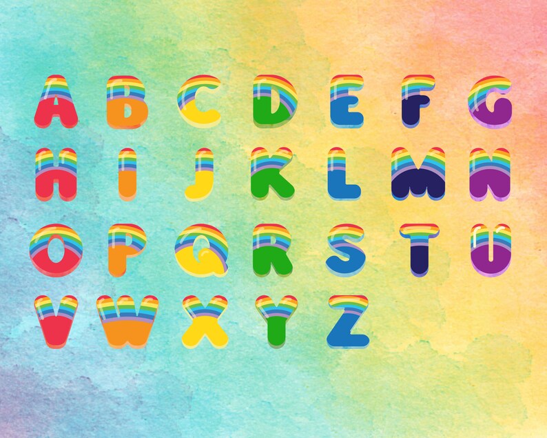 Rainbow Alphabet Clipart: Watercolor Letters (PNG) - Etsy Australia