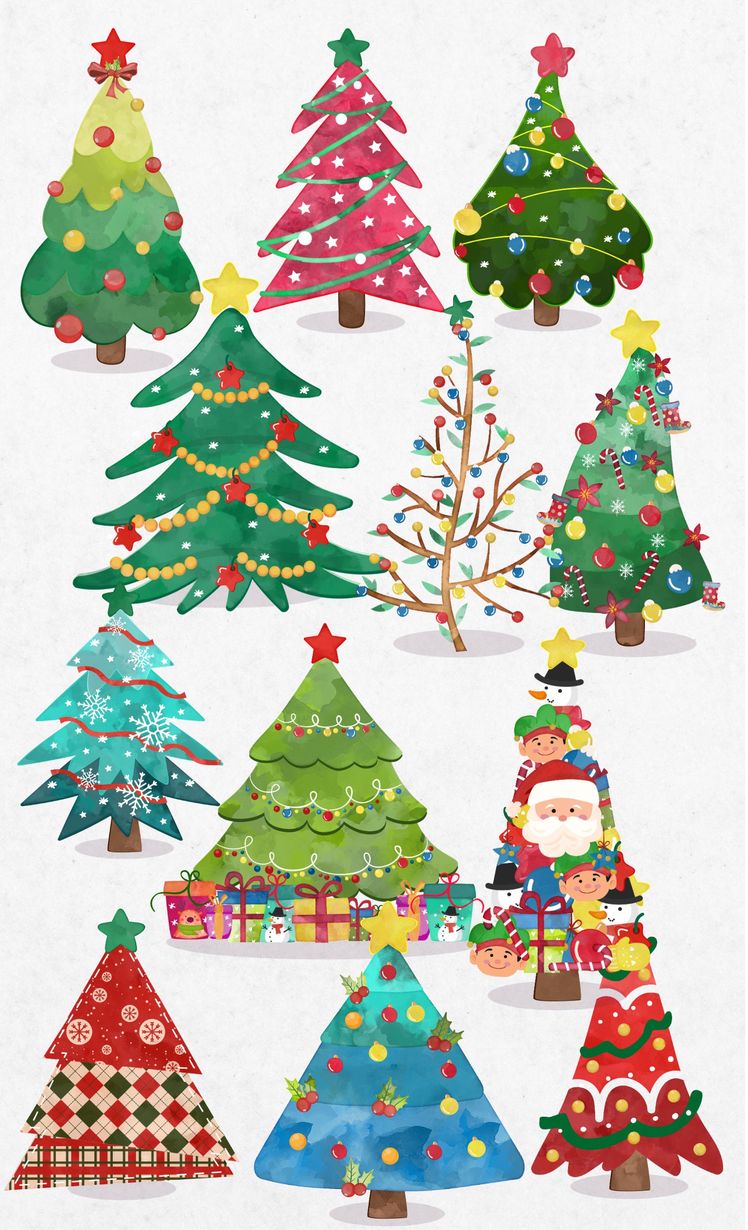 Watercolor Christmas Tree Clipart, Watercolor Christmas Trees, Glitter ...