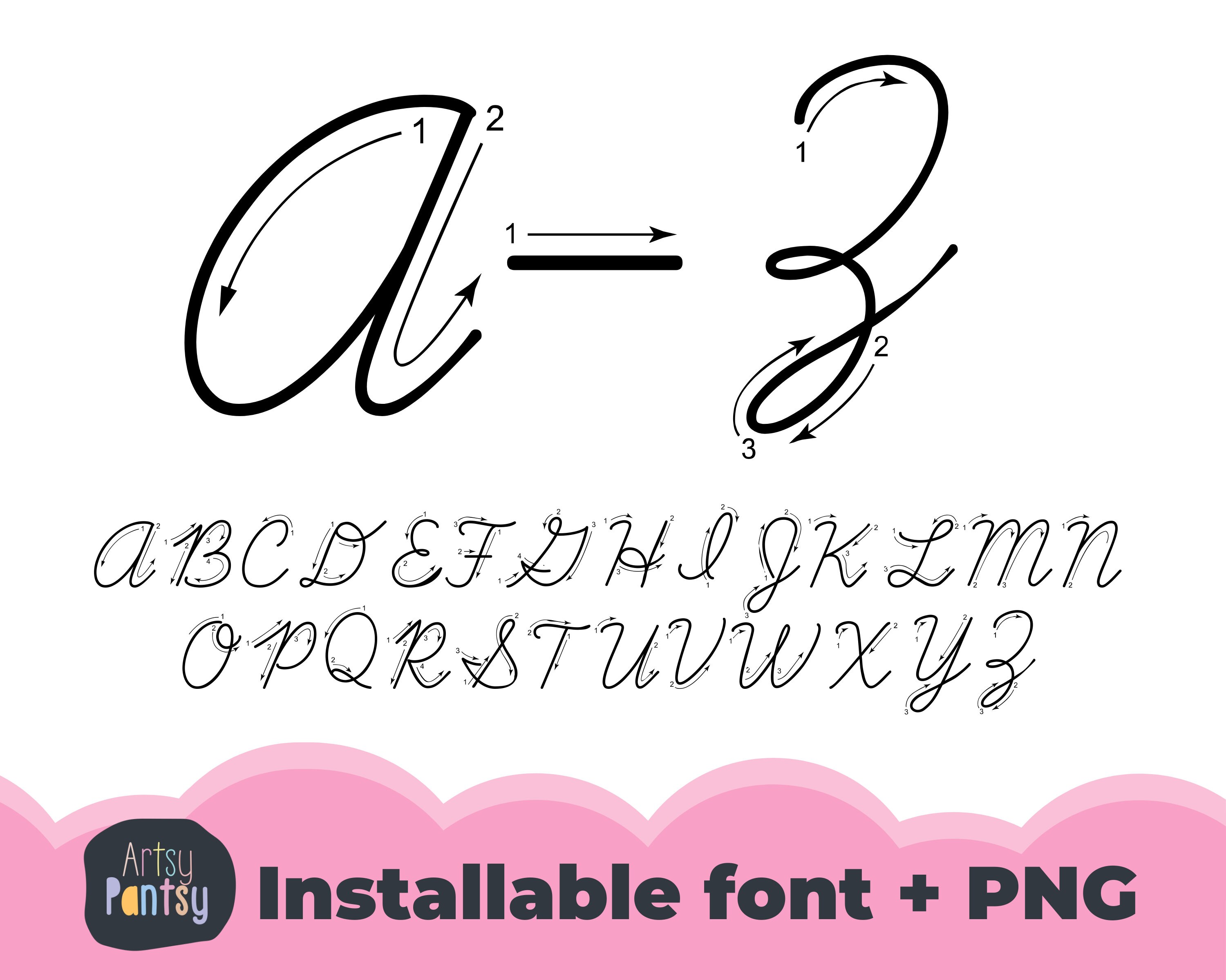 Artsy Alphabet Tracing Font: Letter Formation (TTF & PNG) - Etsy